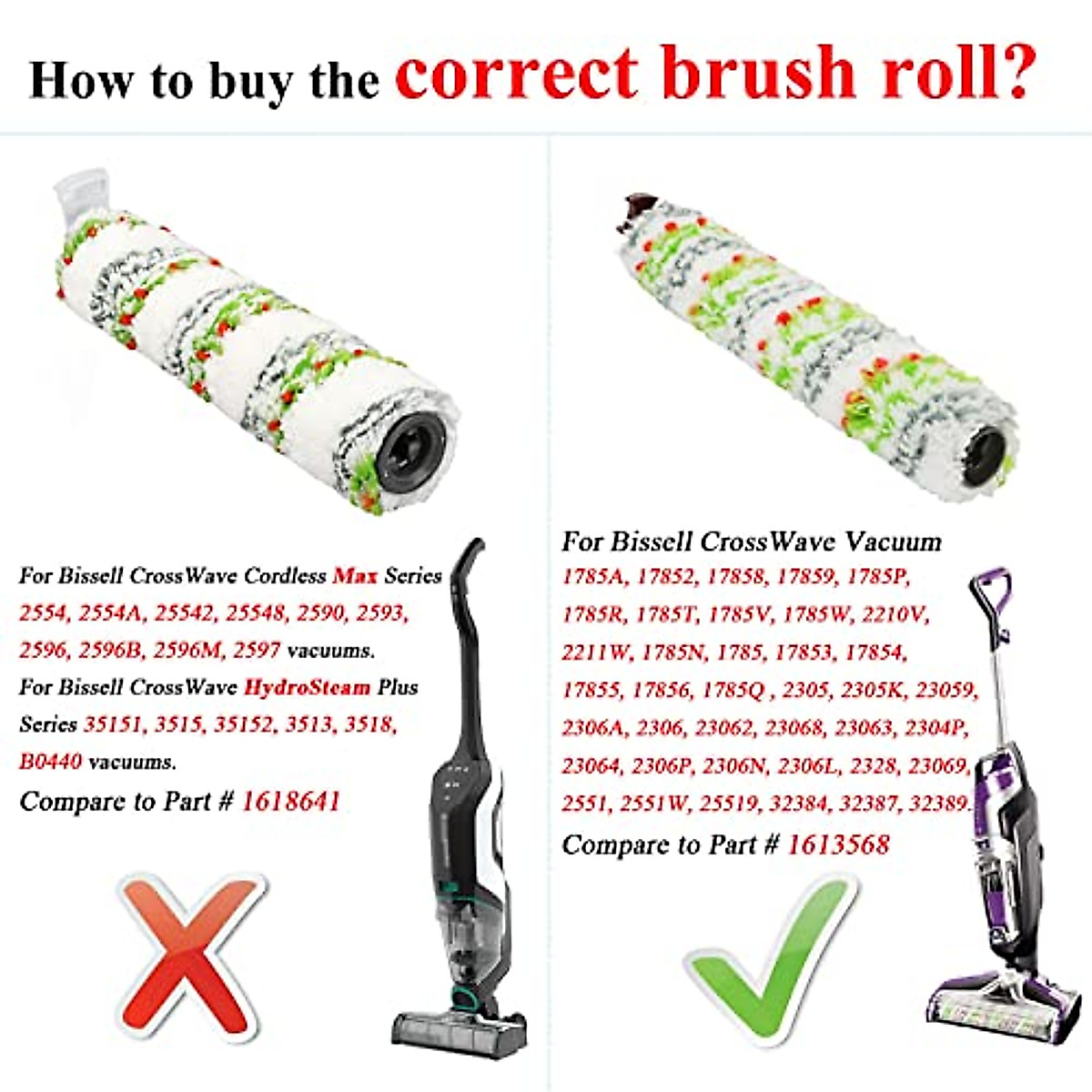 Lemige 2 Pack 2460 Multi-Surface Pet Pro Brush Rolls + 2 Pack 1866 Replacement Vacuum Filters for Bissell CrossWave Pet Pro 2306A & CrossWave 1785 Series, Compare to Part 1613568&161-3568, 1608684