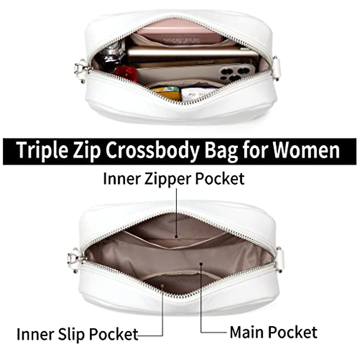 INICAT Crossbody Bag for Women Roomy Pockets Wallet Purse with Small Coin Purse（60-White）