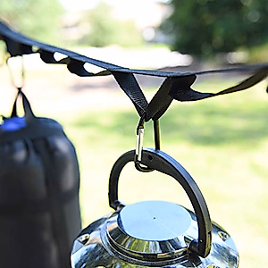 LAMURO Campsite or Garden Supplies Storage Strap with 8 Hooks | Hanging Your Camping Gear from a Tree | Vertical or Horizontal Organizer