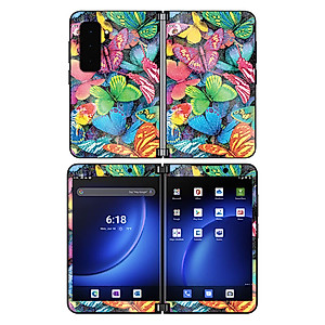 MightySkins Glossy Glitter Skin Compatible with Microsoft Surface Duo 2 - Butterfly Party | Protective, Durable High-Gloss Glitter Finish | Easy to Apply and Change Styles | Made in The USA