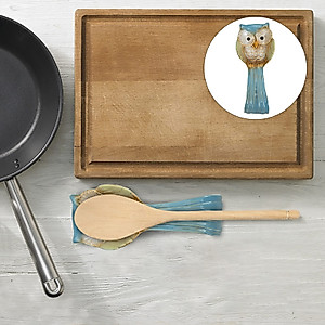 Yardwe Owl Spoon Rest Ceramic Ladle Holder Utensil Rester for Stove Top Kitchen Counter Cooking Utensil and Ladle Rest Holder Dining Table Decoration Blue