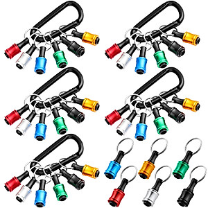 Therwen 30 Pcs 1/4" Hex Shank Aluminum Screwdriver Bit Holder Screwdriver Bits Holder Aluminum Alloy Bit Holder Keychain Bit Organizer Drill Screw Adapter for Tool, 6 Color with Black Clip(Classic)