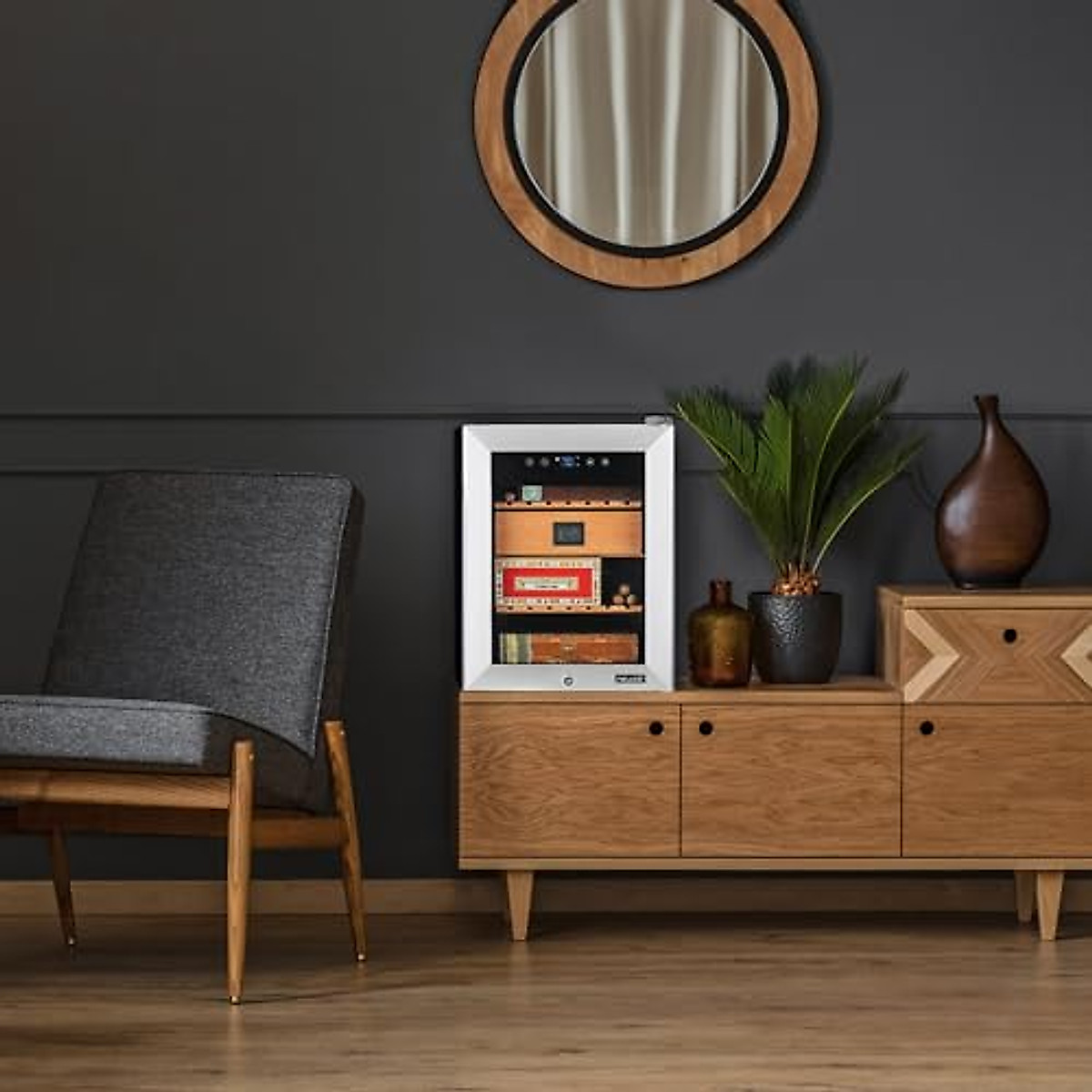 NewAir Electric Cigar Humidor Wineador | 250 Count | Stainless Steel Cooler with Opti-Temp Heating, Cooling Function 54-74F, and Spanish Cedar Shelves NCH250SS01