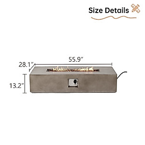 HOMPUS Outdoor Rectangular Propane Fire Pit Table, 56''x28’’x13'' Fire Table, 50000 BTU Fire Pit w Free Waterproof Cover & Fire Stone for Patio, Garden, Grey