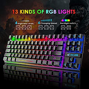 RGB Gaming Keyboard and Mouse Combo, 87 Keys USB Wired Rainbow Keyboard and Lightweight Gaming Mouse, 6400 DPI Adjustable, 6 Programmed Buttons, for Laptop PC Computer Game and Work