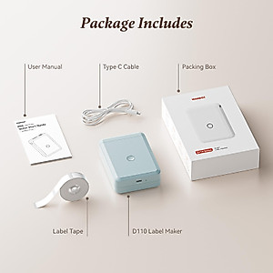 NIIMBOT D110 Label Maker Machine with Tape, Small Thermal Sticker Printer with 0.59''x1.18'' Labels, Portable Bluetooth Connection, White