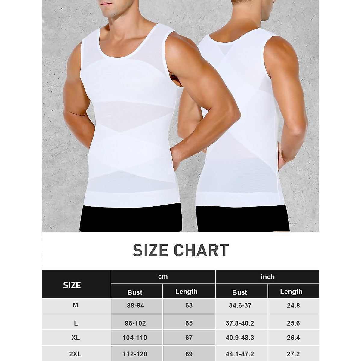 Arjen Kroos Men's Body Shaper Compression Mesh Tank Top Undershirts Shapewear,WHITE-ML4005,L