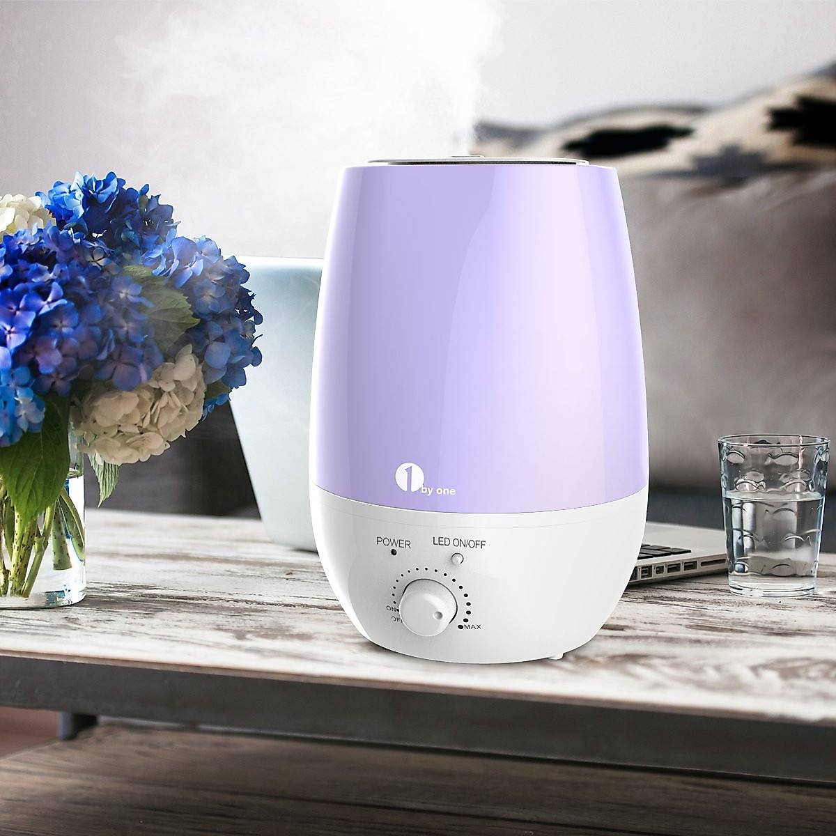 1byone Humidifiers for Bedroom 6L Cool Mist Air Ultrasonic for Plants Indoor with Essential Oils Diffuser for Baby Kids, with 7 Colour Night Light, Ultra Quiet & Easy to Clean, Auto Shut-off, Blue