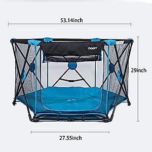 Abon Portable 6 Panel Play Pen Playard for Infants and Babies Indoor and Outdoor, Lightweight Mesh Toddler Hexagon Fence Play Area Washable,Foldable 53" Wx 30" H(Blue)…