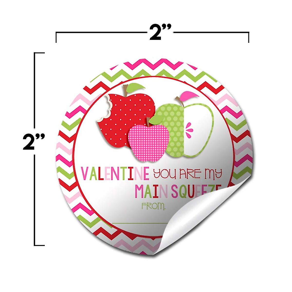 Main Squeeze Apple-Themed Valentine Party Favor Sticker Labels, 40 2" Party Circle Stickers by AmandaCreation, Great for Classroom Valentines, Envelope Seals, Gifts & Treats