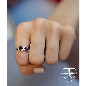 Elegant 10k White Gold Double Heart Amethyst and Diamond Infinity Ring (Size 6.25)