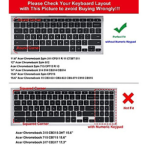 2Pack Keyboard Cover Skin for Acer Chromebook Spin 311 CP311 C738T C733 CP511 512, Chromebook 713 CP713 R13, Chromebook 314 514 714 CB314 CB514 CB714, Acer Chromebook 15.6" Protector-GPurplePink+Clear