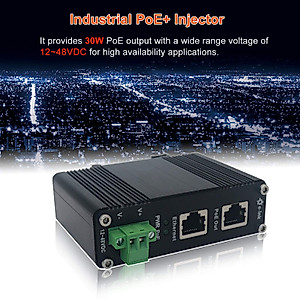 E-link Hardened Industrial Gigabit PoE+ Injector, 12~48V Input PoE+ Adapter, IEEE802.3af/at 30W Output up to 328ft, Din-Rail and Wall-Mount Installation