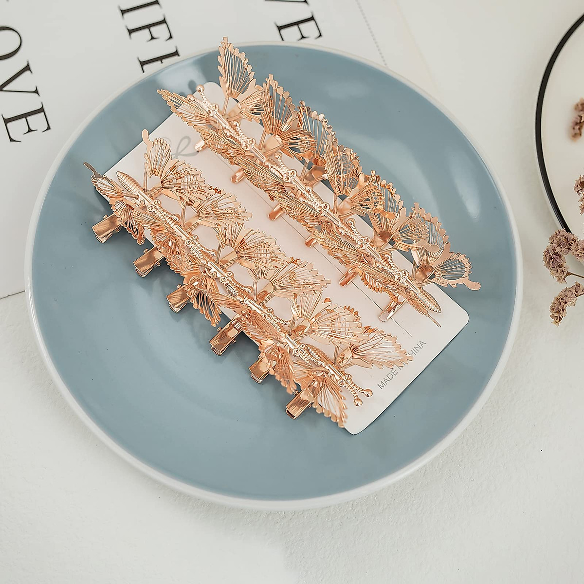 Kachanaa 3D Moving Butterfly Metal Hair Styling Accessories - 12 Pcs Hollow Hair Pins, Cute Barrettes, Clamps, and Claw Clips for Women and Girls (Gold)