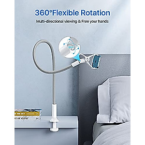 andobil Gooseneck Phone Holder for Bed & Desk [40in Flexible & Sturdy Arm] 360 Adjustable Clamp Clip, Overhead Mount Stand Bedside Phone Holder for iPhone 14 13 Pro Max 12 11 Samsung S23 S22 S21 etc