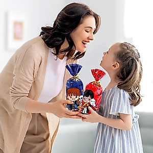 Rukoy Magical Cellophane Treat Bags, 100 Pack Cellophane Cookie Bags for Packaging 4 Designed Clear Treat Bags with Ties Candy Bags for Kids Halloween Party Favors Wizard Party Supplies