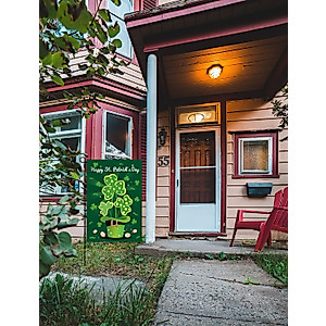 CAVLA Happy St. Patrick's Day Garden Flag Shamrock Leprechaun Hat Decorative Irish Yard Flags Double Sided 12 x 18 Inch Saint Patrick's Day Lucky Day Outdoor Garden Lawn Farmhouse Decorations