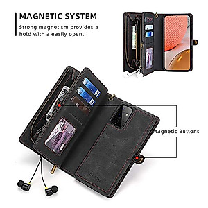 Compatible with Samsung Galaxy A52 5G Wallet Case,2-in-1 PU Leather Detachable Magnetic 4 Card Slots & Wrist Strap Full Protective Purse Cover(A52 5G Black)