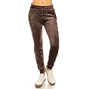 ALWAYS Women's Velvet Velour Joggers - Solid Basic Premium Soft Stretch Warm Winter Sweatpants Pants Brown XL