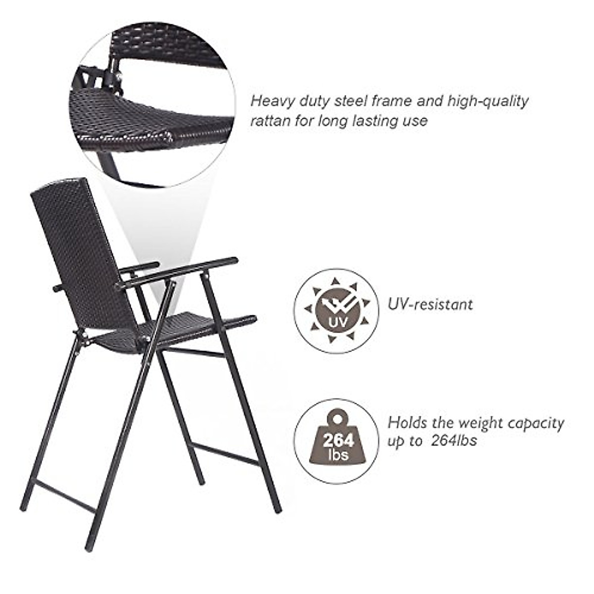 Tangkula 4 Piece Folding Patio Chairs, Lightweight Portable Foldable Space Saving Wicker Chair with Armrest & Footrest, Suitable for Lawn Patio Beach Garden Deck (26x22.5x42.5)