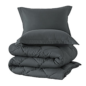 HYLEORY Twin Size Comforter Set with 1 Pillow Sham - Down Alternative Bed Comforters Bedding Sets for All Season - Lightweight - Machine Washable - Dark Grey