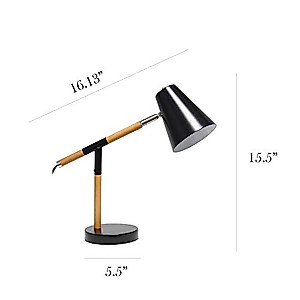 Simple Designs LD1059-BLK Matte and Wooden Pivot Desk Lamp, Black