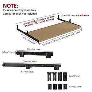 Wood Keyboard Tray Under Desk,Ergonomic Keyboard Tray,Height Adjustable Under Desk Keyboard Tray,Pull Out Keyboard & Mouse Tray with C Clamp,Slide-Out Platform Computer Drawer for Home Office