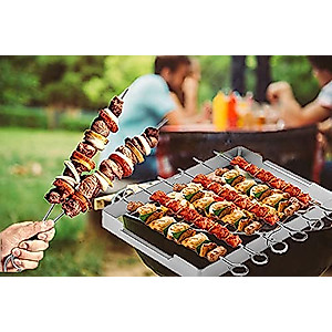 Skewer Rack Set for Grill,12pcs 12inch Stainless Steel Square Barbecue Skewers Shish Kabob and Foldable Grill BBQ Racks Set,Durable and Reusable for Party and Cookout (Barbecue Skewers Rack Set 12p+1)