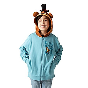 Five Nights At Freddy's Big Face Freddy Hood Long Sleeve Denim Heather Boy's Hooded Sweatshirt-Small