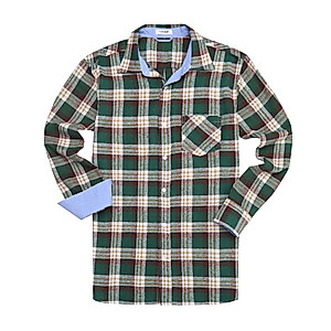 Tinkwell Mens Cotton Button Down Shirts Long Sleeve Plaid Dress Shirts Regular Fit M Green White