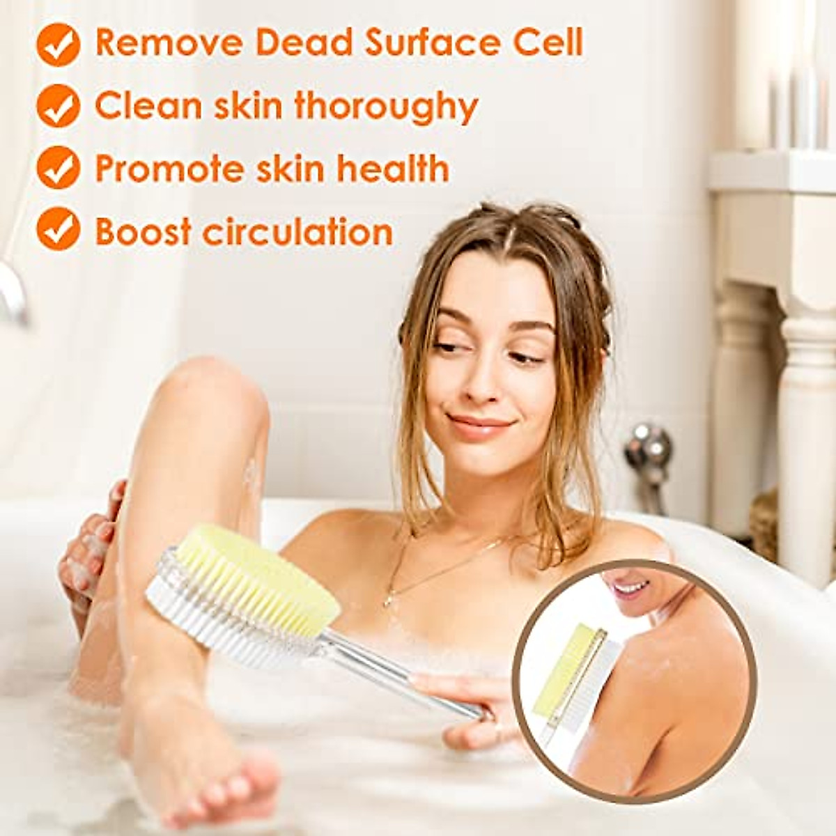 HHKER Shower Brush with Long Handle, Soft Nylon Body Brush, Back Scrubber for Shower, Gentle Exfoliation and Improved Skin Health, Suitable for Men and Women (Transparent Handle)