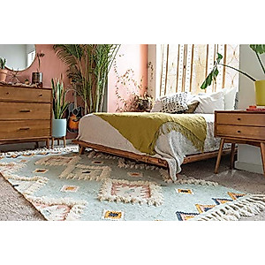 Unique Loom Mesa Collection Geometric, Natural Fibers, Southwestern, Bohemian Area Rug, 3' 3" x 5' 1" Rectangle, Light Aqua/Ivory