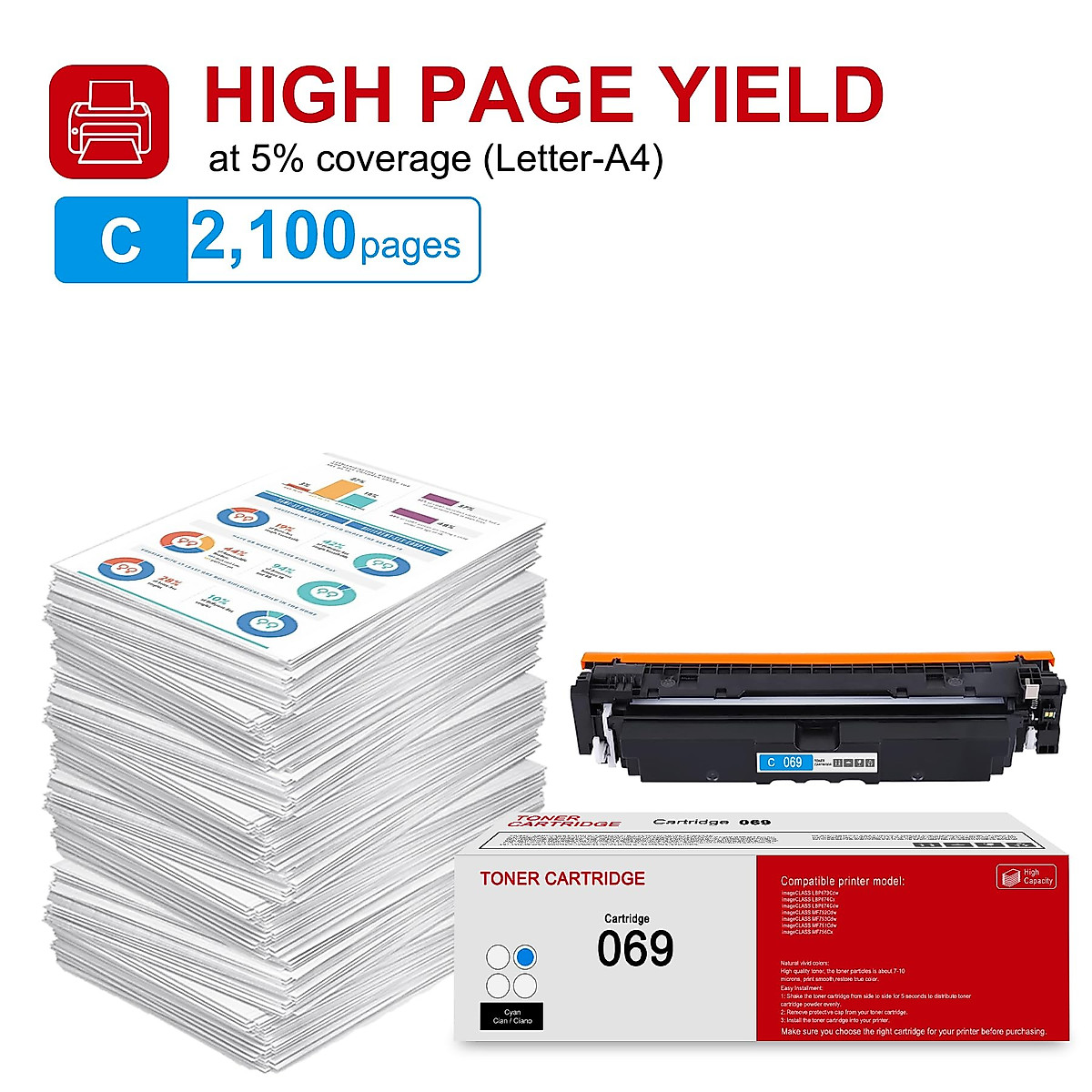 2 Pack 069 5093C001 Cyan Toner Cartridge 069 5093C001 Compatible 5093C001 Replacement for Canon imageCLASS LBP673Cdw LBP674Cx LBP674Cdw MF752Cdw MF753Cdw MF751Cdw MF756Cx Printer