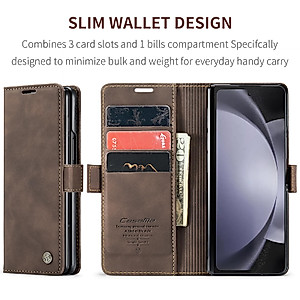 Kowauri for Samsung Galaxy Z Fold 5 Case,Classic Design Leather Wallet Magnetic Closure Flip Case with Kickstand Card Holder Slot Shockproof Protective Cover for Samsung Galaxy Z Fold 5 5G, Coffee