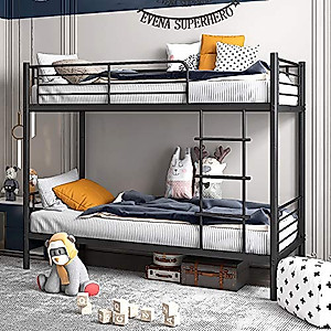 Noillats Metal Bunk Bed Twin Over Twin with Ladder, Heavy Duty Sturdy 2 in 1 Convertible Bunk Bed with Safety Guard Rails