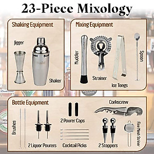 23-Piece Mixology Bar Kit Cocktail Shaker Set - Bartender Kit with Stylish Bamboo Stand - Home Bar Tools and Martini Drink Mixer Gift Set with Recipe Book