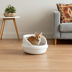 IRIS USA Large Cat Litter Box with Scoop, Open Top High Sided Kitty Litter Pan with Scatter Shield, White