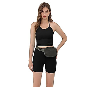 ODODOS Women's Crop Camisole 3-Pack Washed Seamless Rib-Knit Crop Tank Tops, Long Crop, White Gray Black, Medium/Large