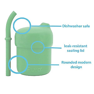 Pura my-my Silicone Straw Cup| Spill Proof, Reusable, Food Grade Silicone, Plastic-Free | For Kids, Toddlers, Babies & Infants - 2 Pack Rose & Moss