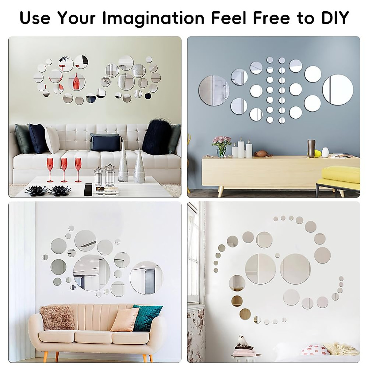 DIBALIYI 32 Pcs Acrylic Mirror Wall Stickers, Removable Wall Decal Mirror Set, Bathroom Wall Sticker Art, Circle Ceiling Mirrors for Bedroom, Home, Living Room, Sofa TV Background Decor (Small)