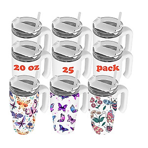 HIZEE 20 oz 25 Pack Sublimation Tumblers with Handle,Stainless Steel Insulated Blank Travel Mug with Lid and Straw,Spill Proof Double Wall Metal Tumbler coffee Cup Keeps Drink Hot and Cold