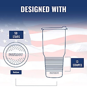 Patriot 30oz Tumbler Stainless Steel Insulated Coffee Cup with Lid, Reusable Stainless Steel Straw & Gift Box (White)