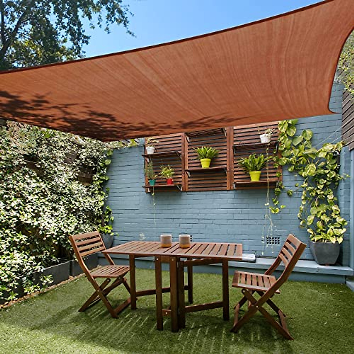 Yardmaker Sun Shade Sail Canopy Square 12'x12' Outdoor Shade sail for Patio Backyard Garden, Brown