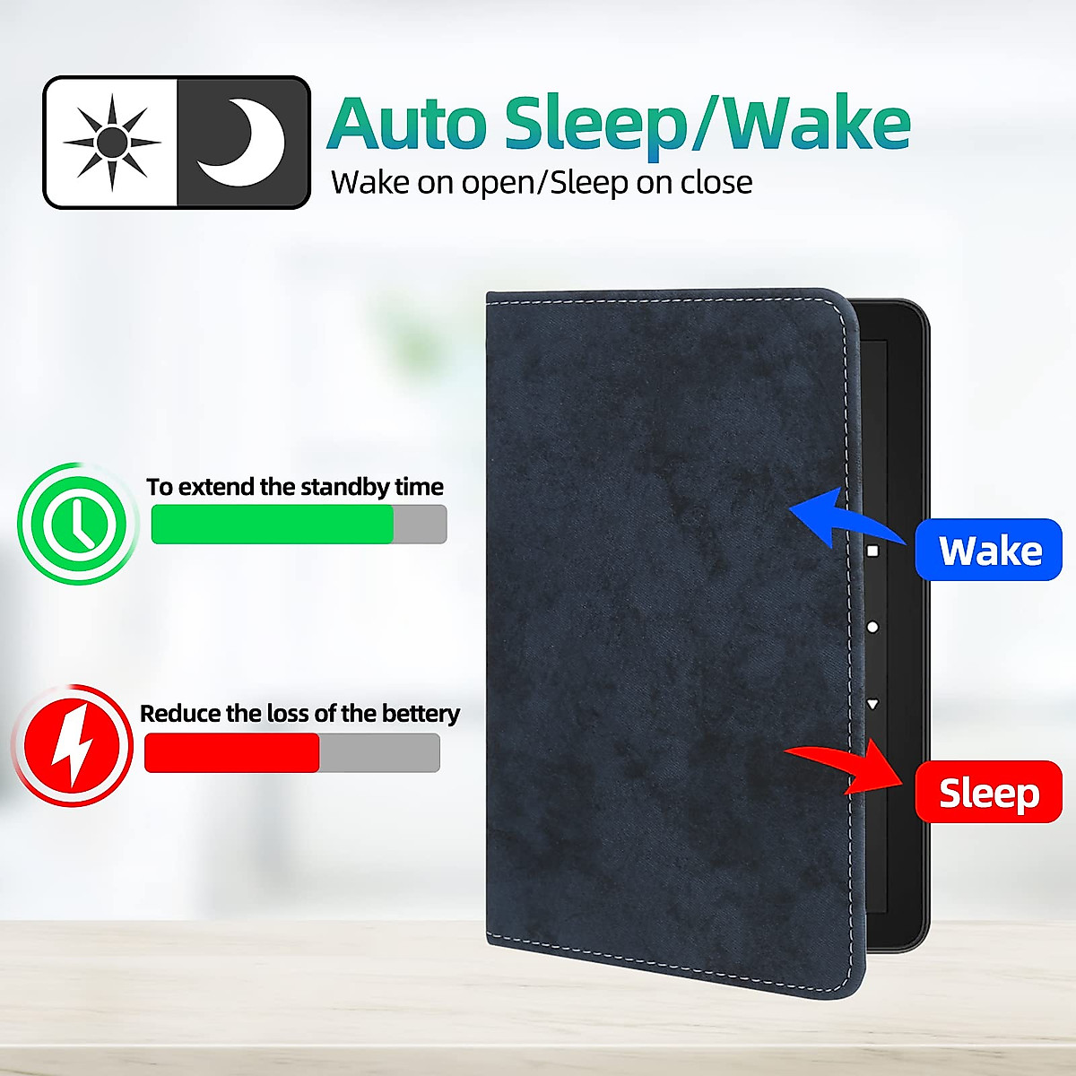 Fire HD 8 Tablet Case, Fire Tablet 8 Case,Amazon Fire 8 Tablet Case(12th/10th Generation,2022/2020 Release),Auto Sleep/Wake Ultra Lightweight Slim Stand Folio Cover with Pocket/Card Slots,Navy Blue