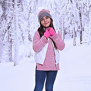 SWAK Girls Hat & Glove Sets-Kids Cold Weather Winter Accessories-Childrens pom pom Hat sets-Big Girls 2 Pc Beanie Sets