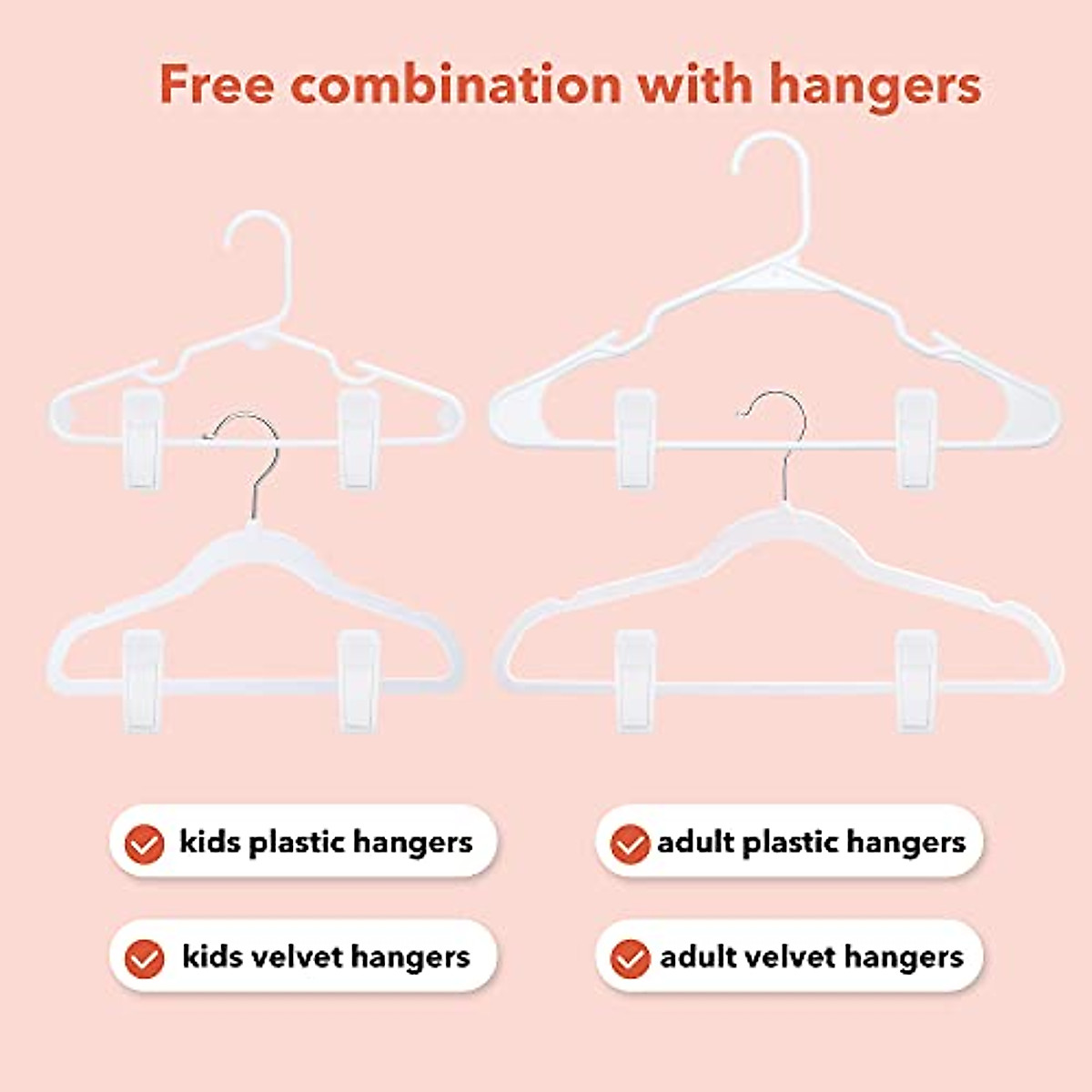 HOUSE DAY White Plastic Finger Clips for Hangers, 20 Pack Pants Hanger Clips, Strong Pinch Grip Clips for Use with Slim-line Clothes Hangers, Clips for Velvet Hangers