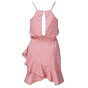 Shakumy Women Casual Sleeveless Halter Neck Boho Print Mini Dress Ruffle Irregular Hem Party Beach Tunic Short Dress