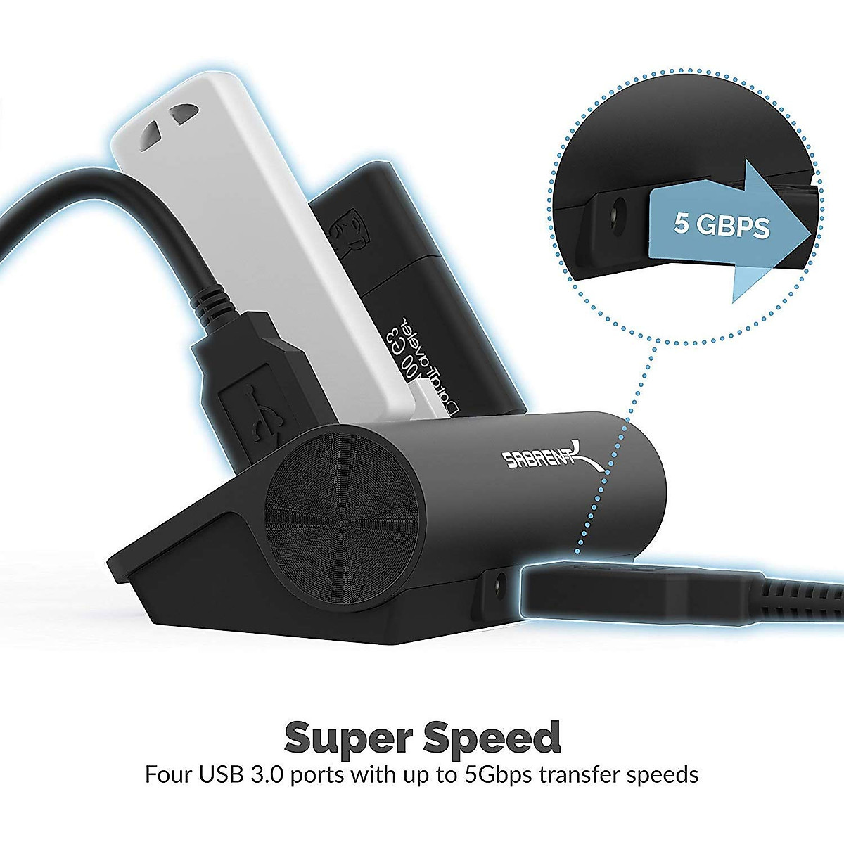 SABRENT 4-Port USB 3.0 Hub - Aluminum Design, Portable Data Hub with 2.5ft Cable for iMac, MacBook, PC - Black (HB-MC3B)