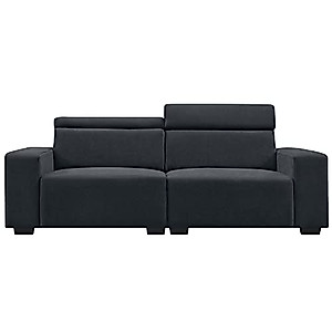 BIADNBZ 87" Velvet Loveseat Sofa with Multi-Angle Adjustable Headrest, Extra Wide Sectional Couch w/Armrest for Living Room Studios, Black