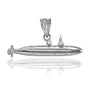Polished 925 Sterling Silver Military Navy Submarine Warefare Boat Charm Pendant